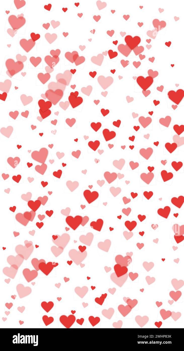 Falling hearts valentine card template. Red hearts scattered on white ...
