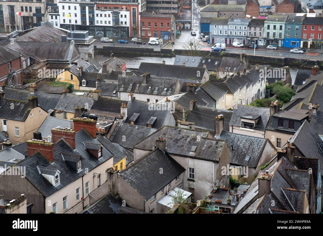 Rooftops of houses at cork city Ireland. Residential district in the ...