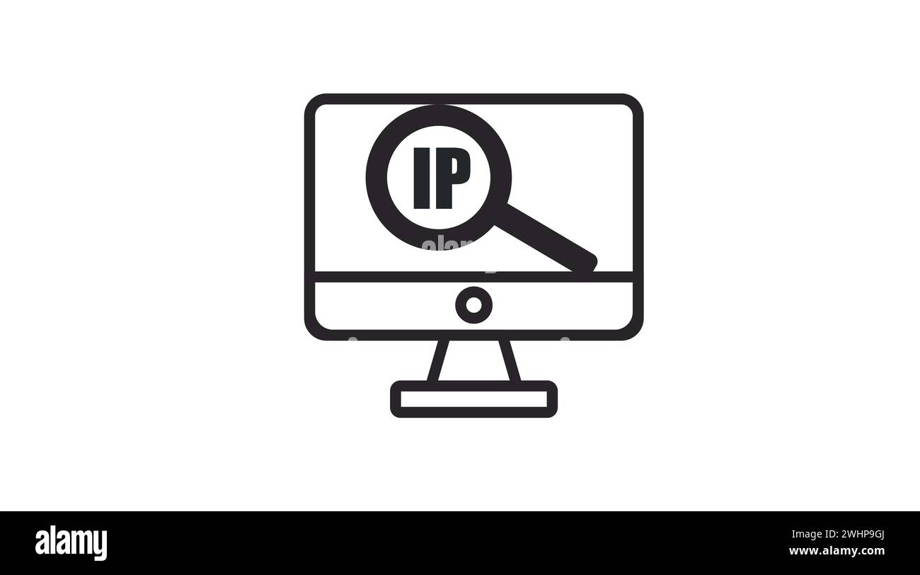 Computer IP Icon. Vector black and white editable flat illustration of ...
