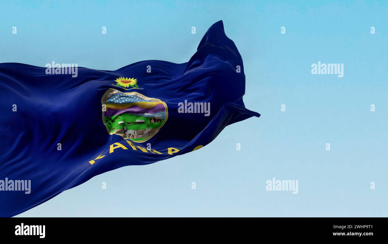 Kansas state flag in wind hi-res stock photography and images - Alamy