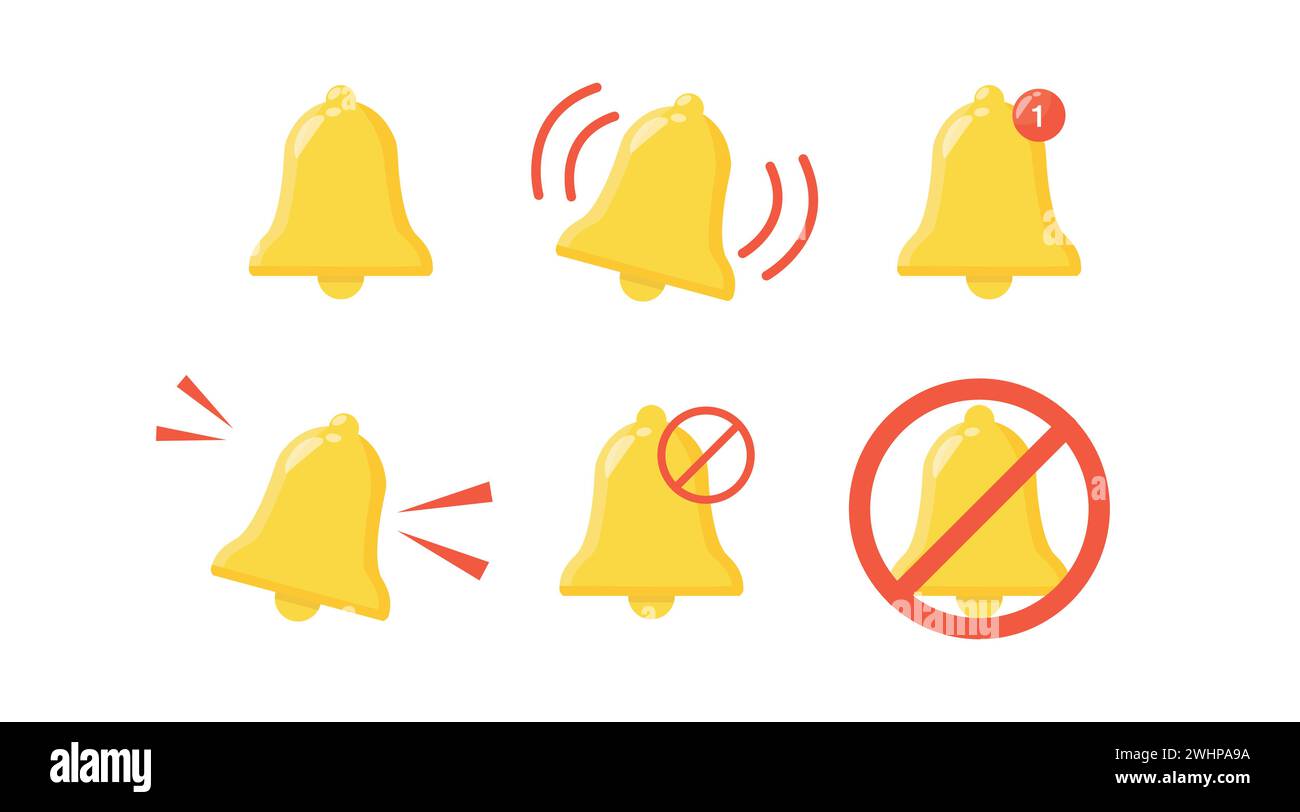 Notification ring icon. Set of notification bells. Vector isolated flat illustration Stock ...