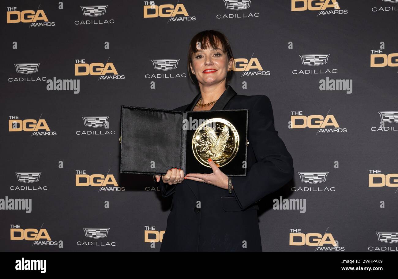 Beverly Hills, USA. 10th Feb, 2024. Kim Gehrig poses in the press room ...