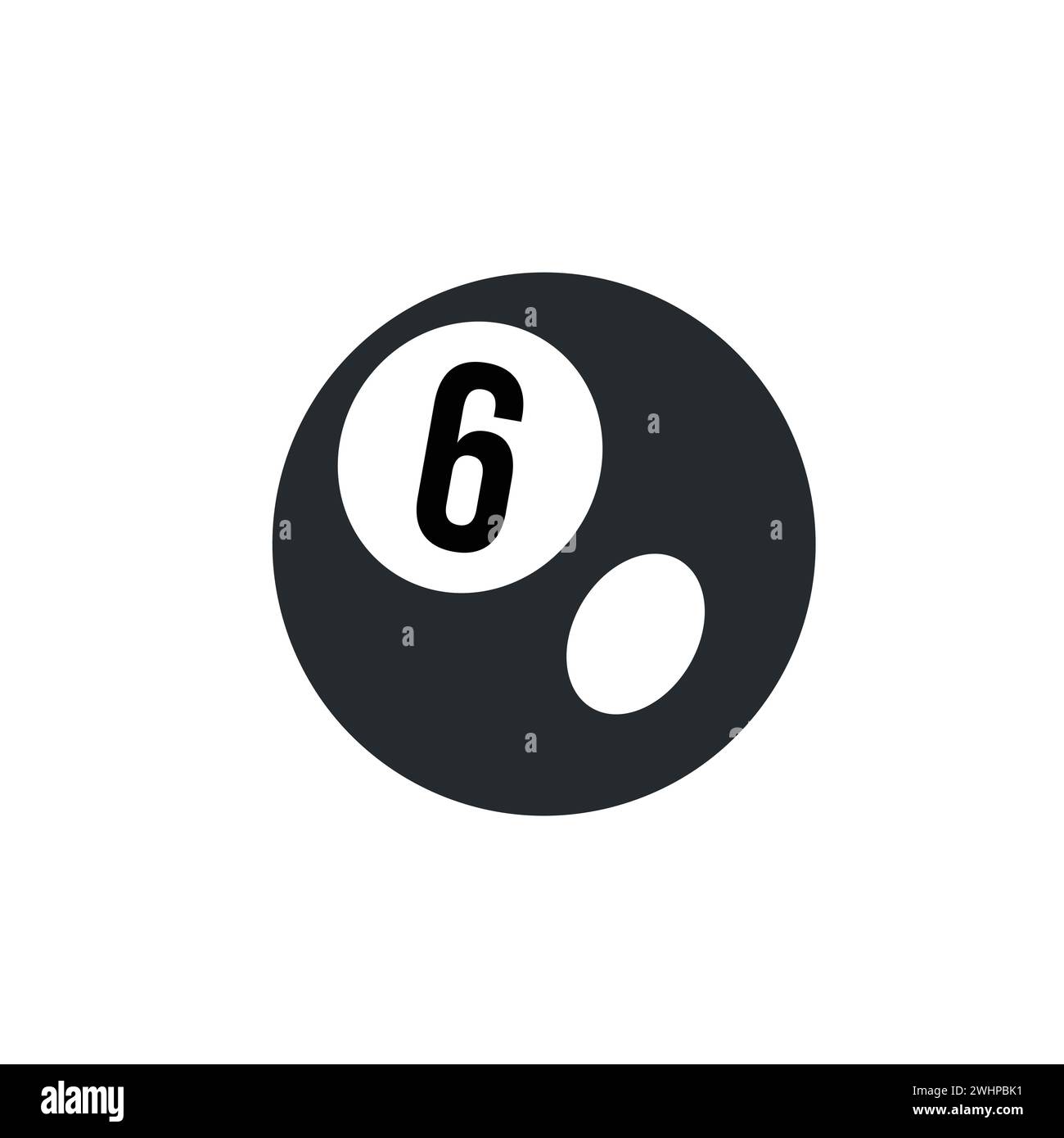 Billiard Ball 6 Black Icon In Vector Flat Illustration Stock Vector