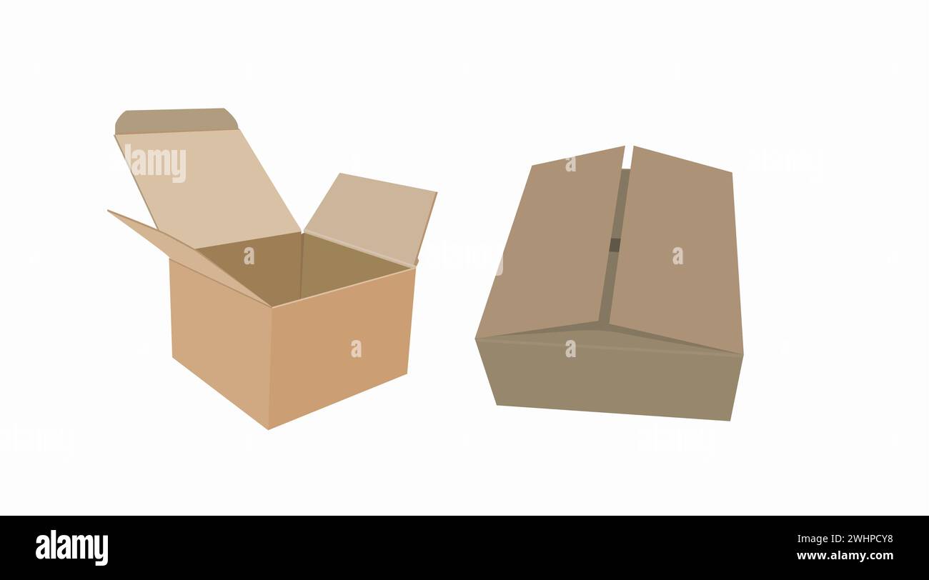 Vector Isolated Set of Carton Boxes, Opened and Closed Stock Vector ...