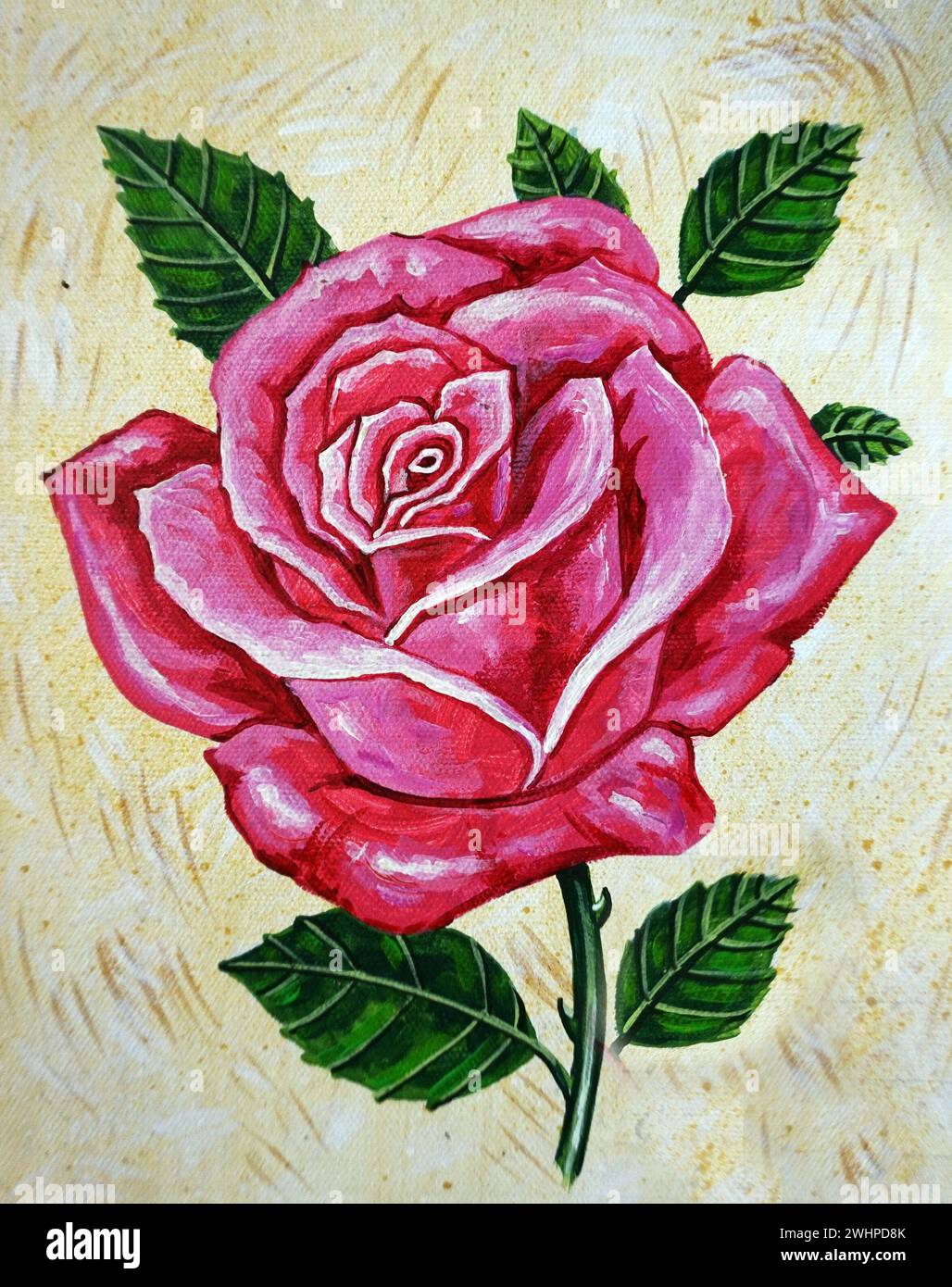 Original oil painting Modern art gorgeous petal rose flower Stock Photo ...