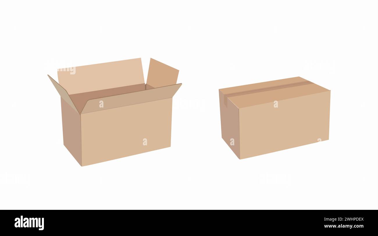 Vector Isolated Set of Carton Boxes, Opened and Closed Stock Vector ...