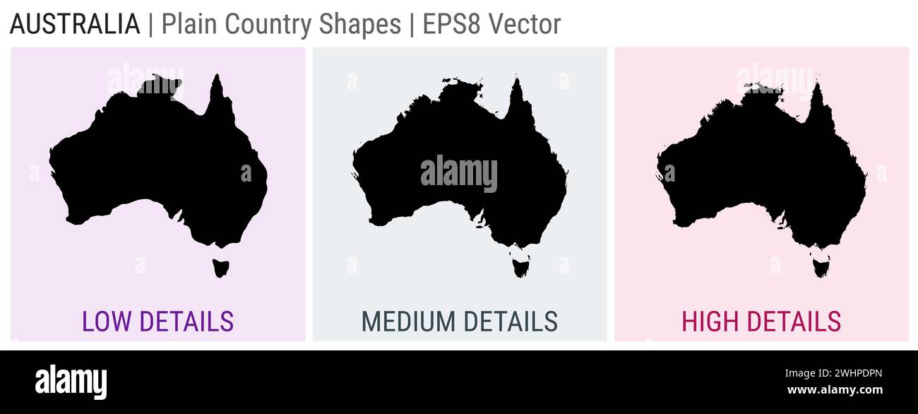 Australia - plain country shape. Low, medium and high detailed maps of ...