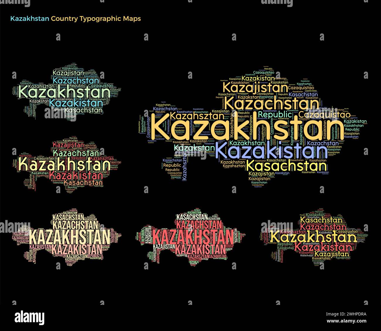 Kazakhstan. Set of typography style country illustrations. Kazakhstan ...