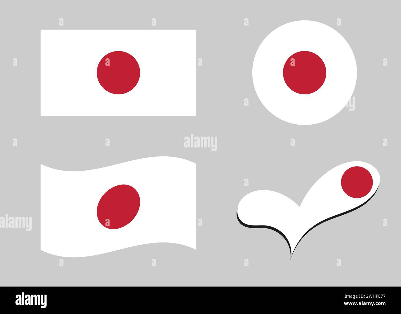 Flag of Japan. Japan flag in heart shape. Japan flag in circle shape ...