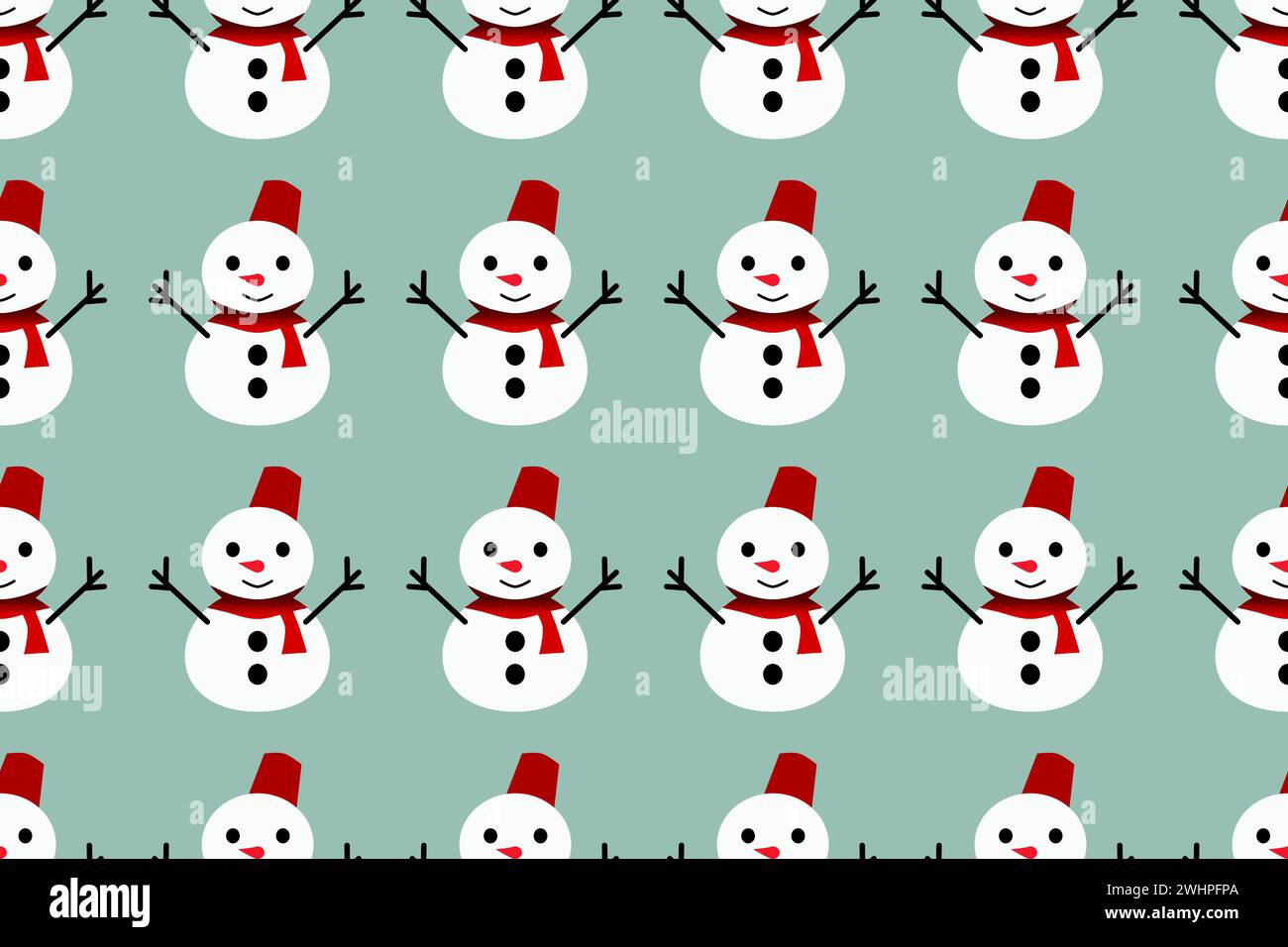 Simple Christmas snowman seamless pattern on green background. Vector ...