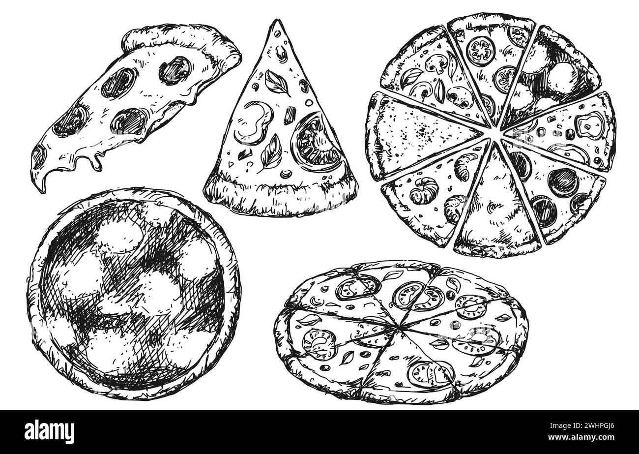 Pizza sketch set on white background. Food illustration Stock Vector ...