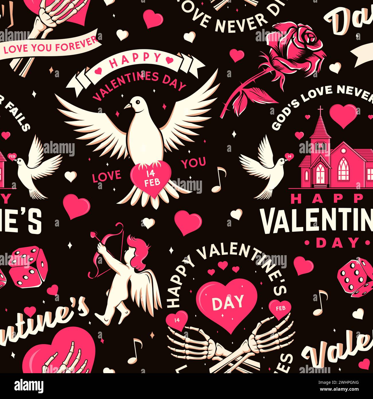 Valentines day seamless pattern with inspirational quotes. Vector ...