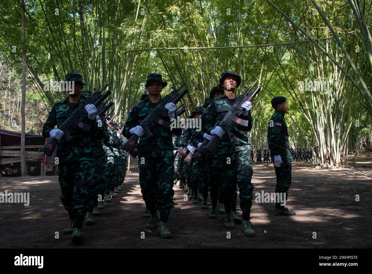 Karenni, Myanmar. 07th Feb, 2024. Members of KNDF seen participating in the Military ...