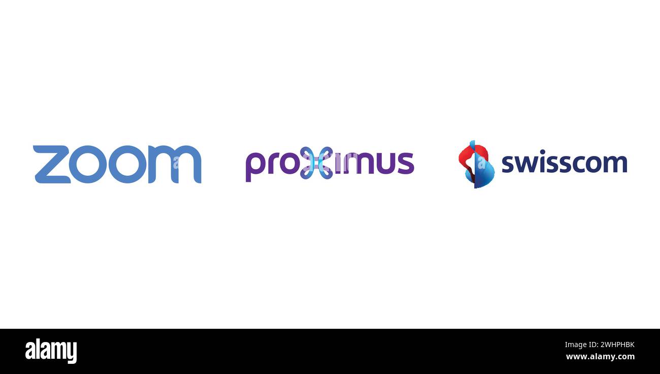Zoom, Swisscom Horizontal, Proximus. Vector editorial brand icon Stock ...