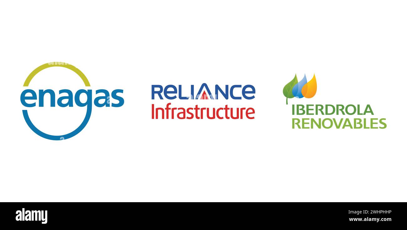 Reliance Infrastructure, Iberdrola Renovables, Enagas. Vector editorial brand icon Stock Vector ...