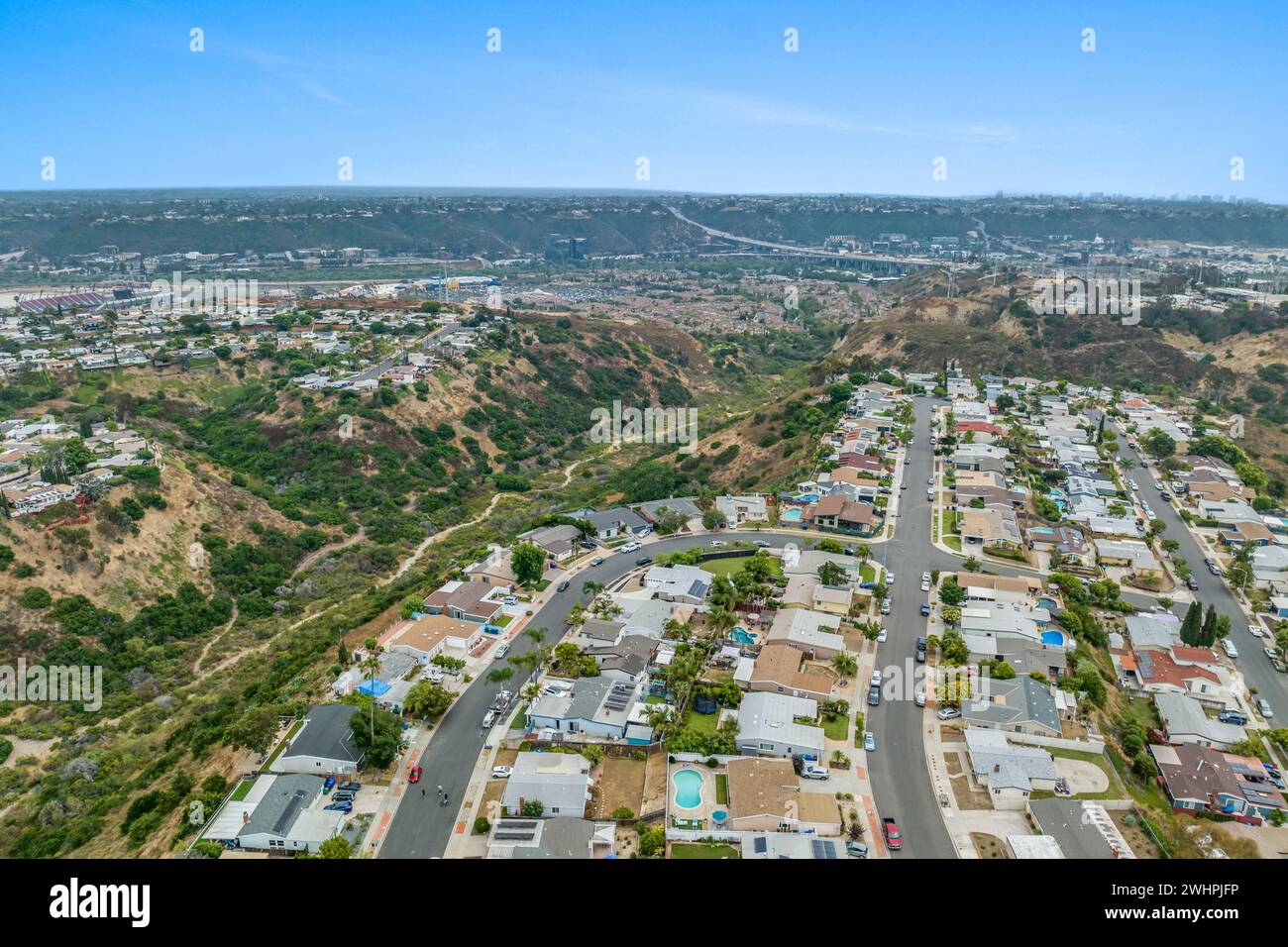 Aerial view of house in Serra Mesa City in San Diego, California, USA ...