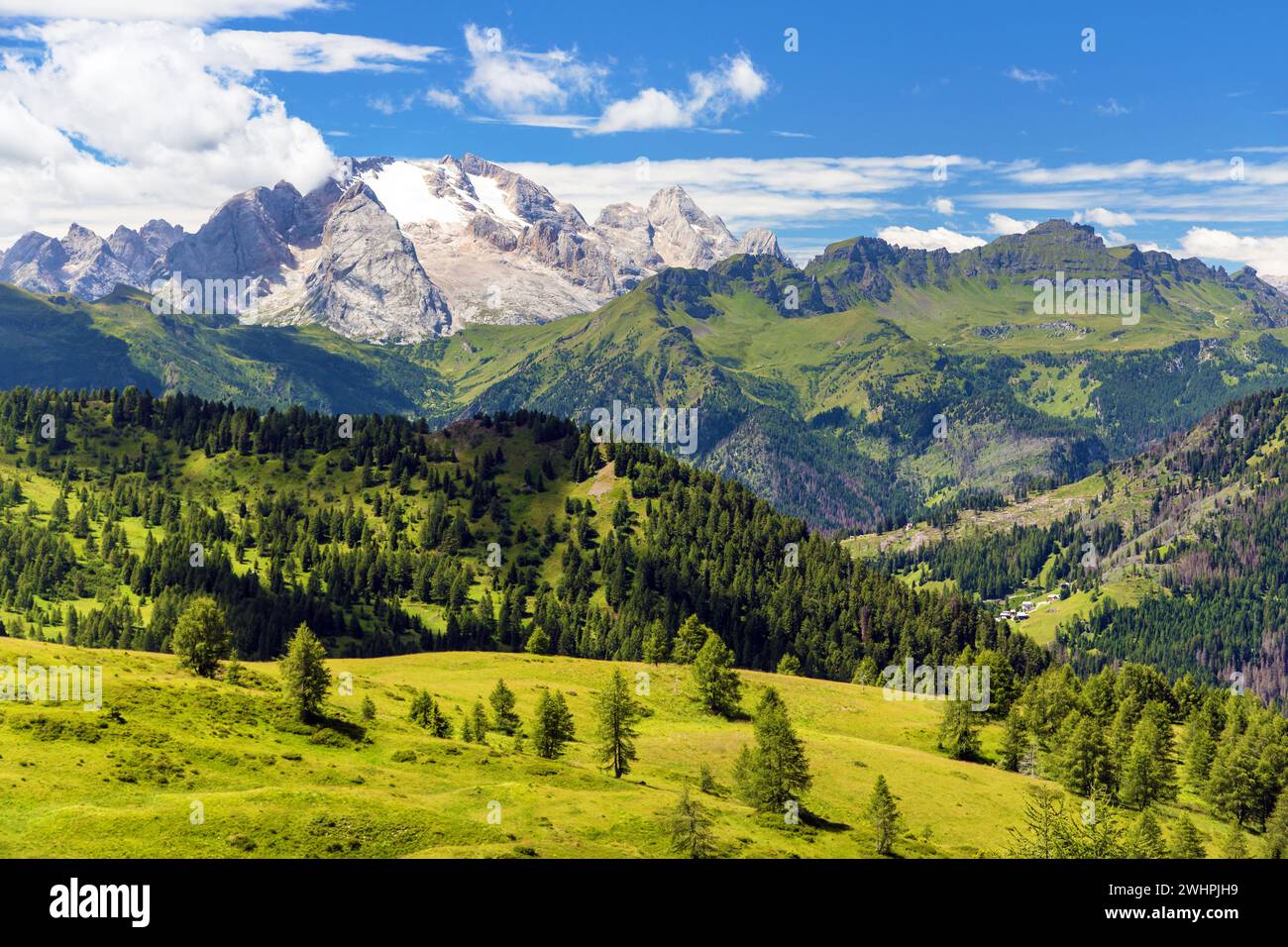 View of mount Marmolada, the highest peak of Dolomites mountains, Italy ...