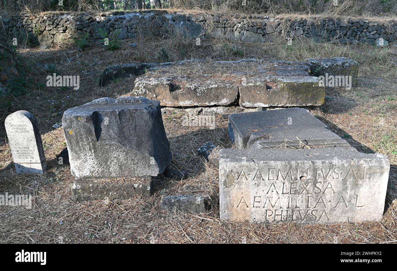 Tombstones with inscriptions on the side of the road, Via Appia Antica ...