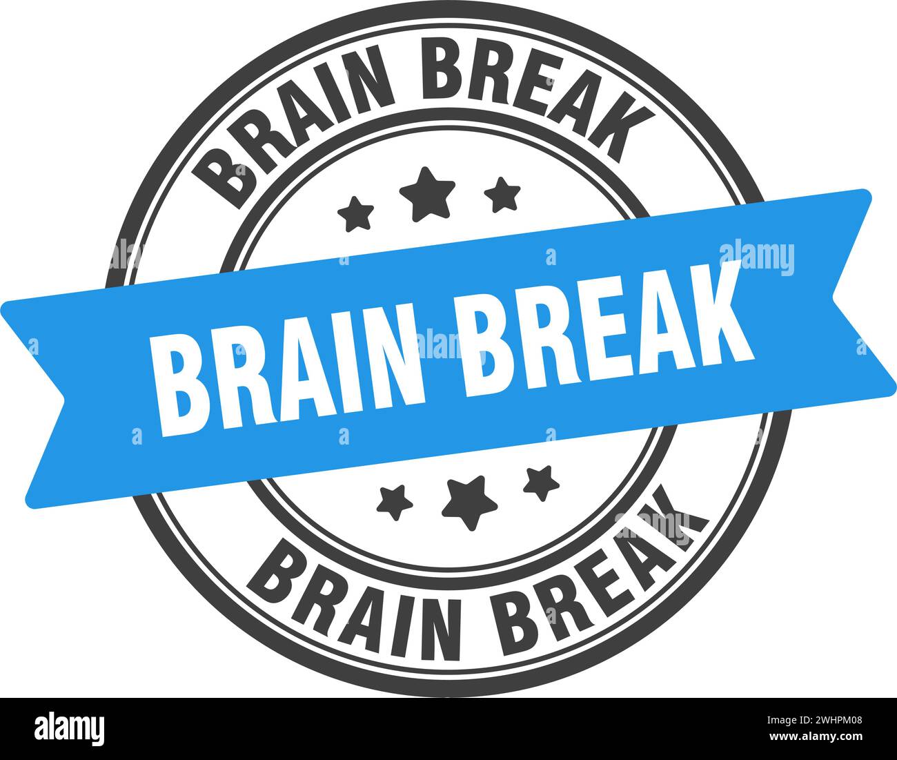 brain break stamp. brain break round sign. label on transparent ...