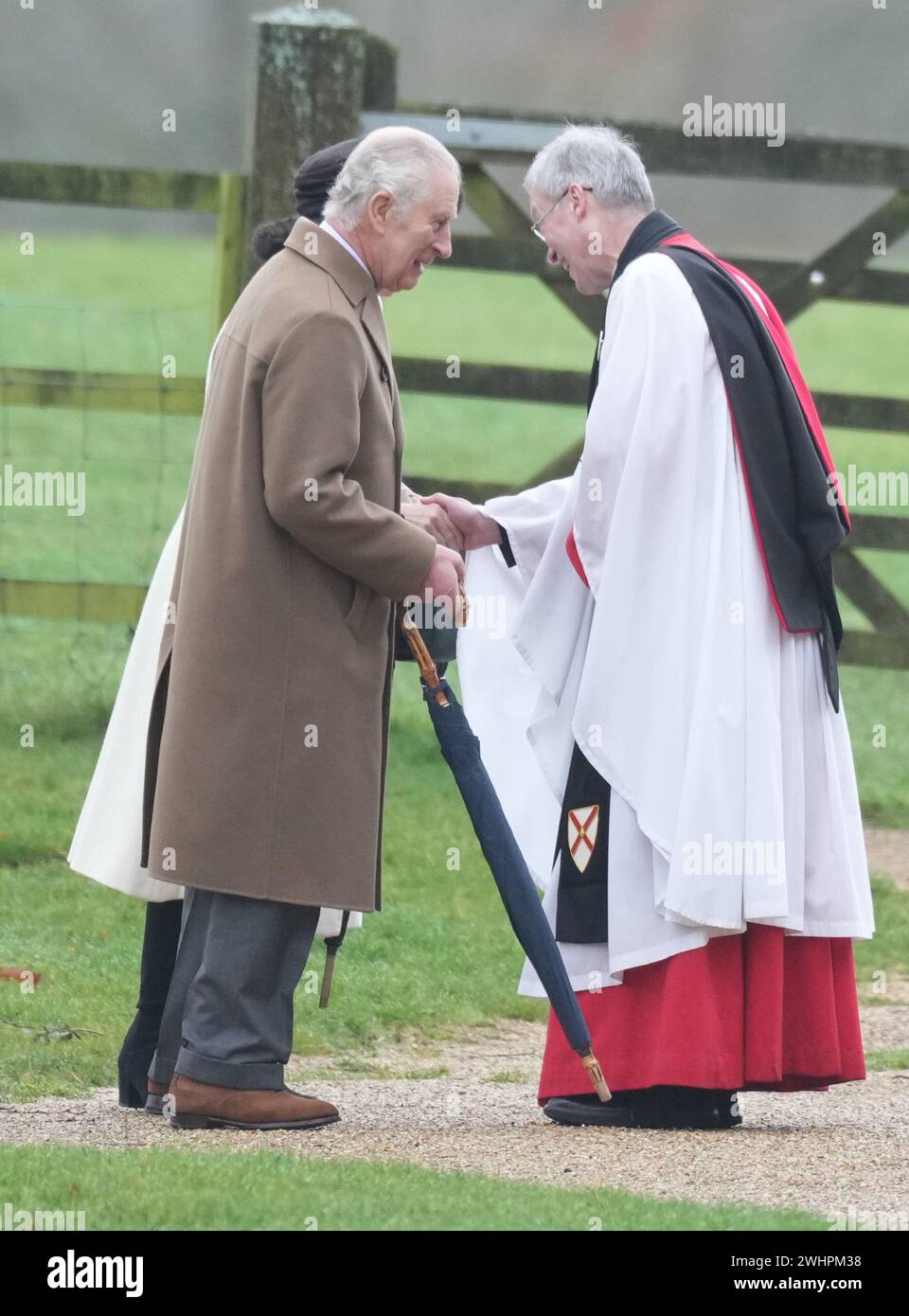 King Charles III and Queen Camilla arrive to attend a Sunday church ...