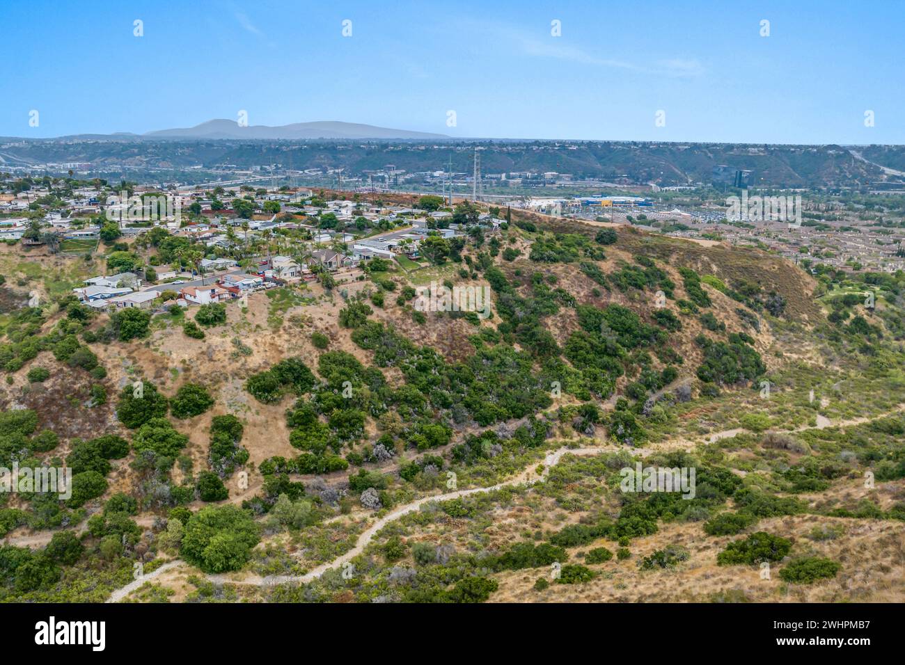 Aerial view of house in Serra Mesa City in San Diego, California, USA ...
