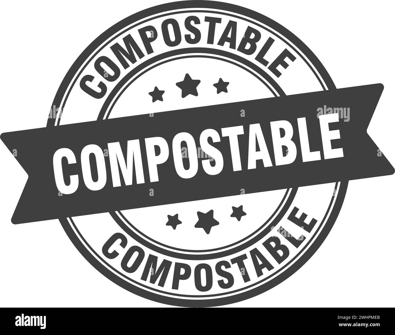 compostable stamp. compostable round sign. label on transparent ...