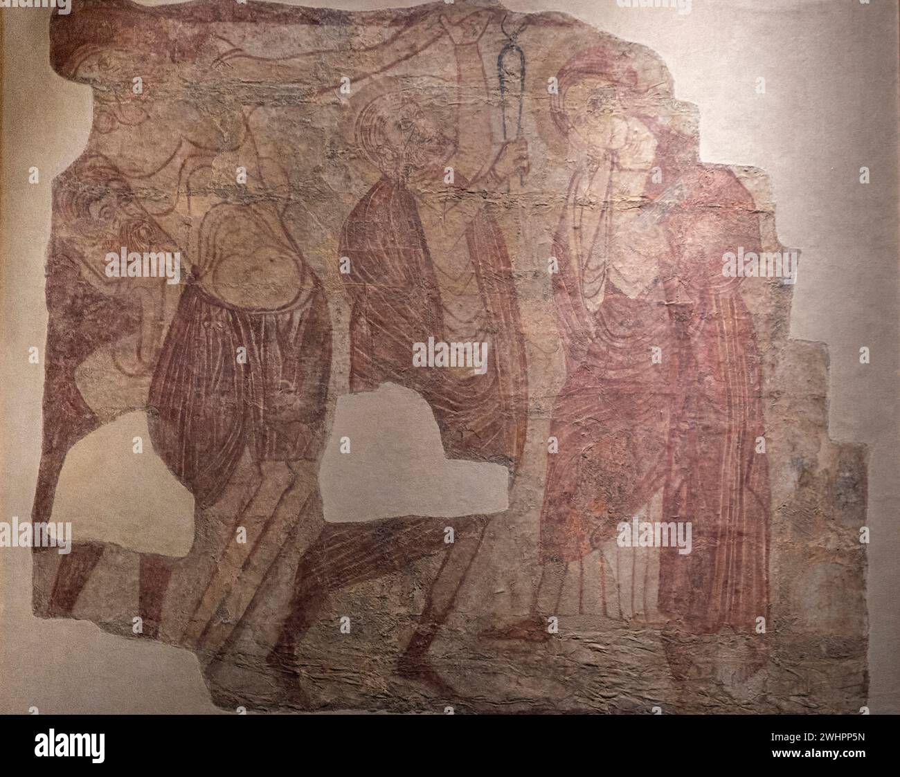 Descent, inert body of Christ held by José de Arimatea, mural paintings ...