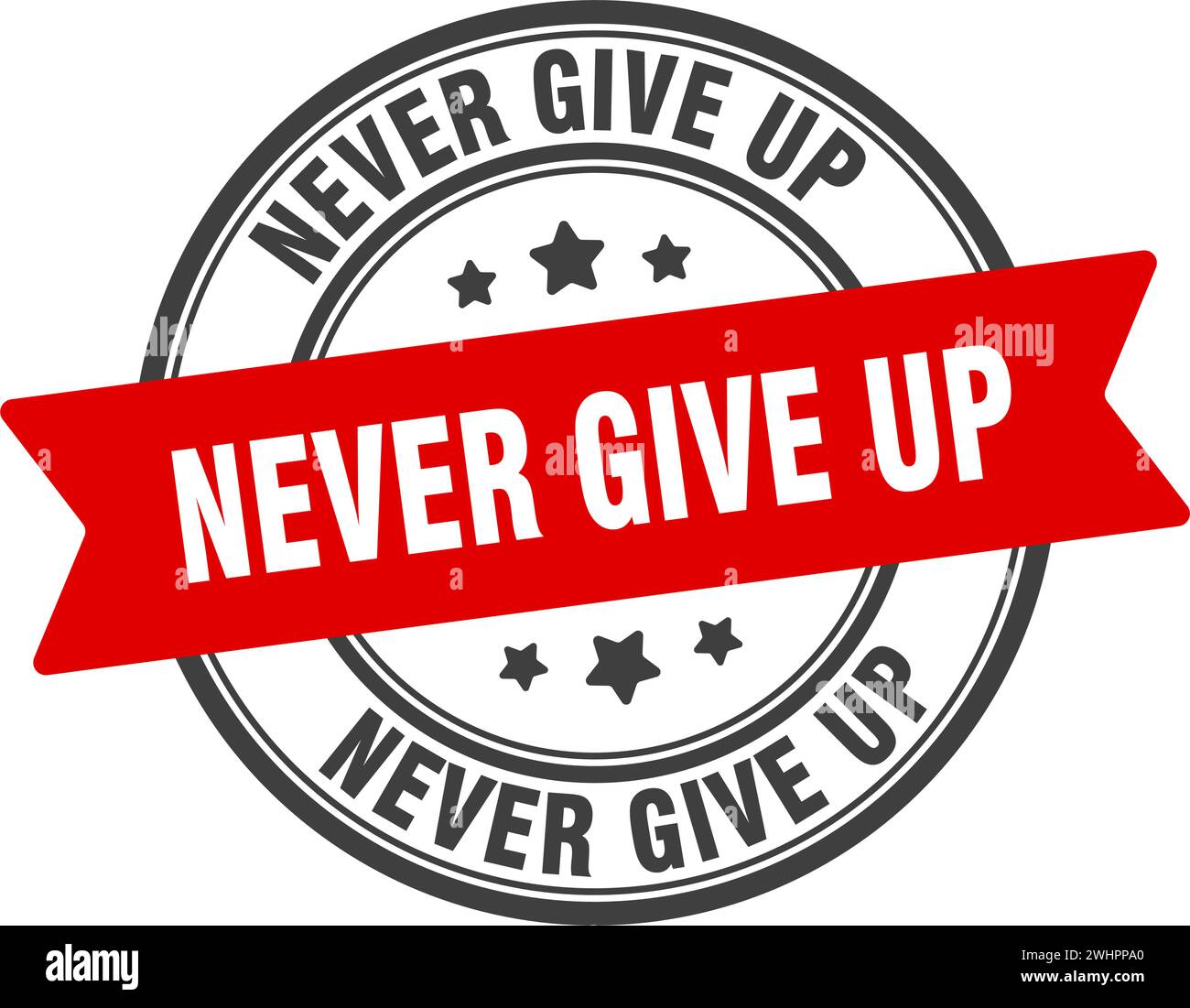 never give up stamp. never give up round sign. label on transparent ...