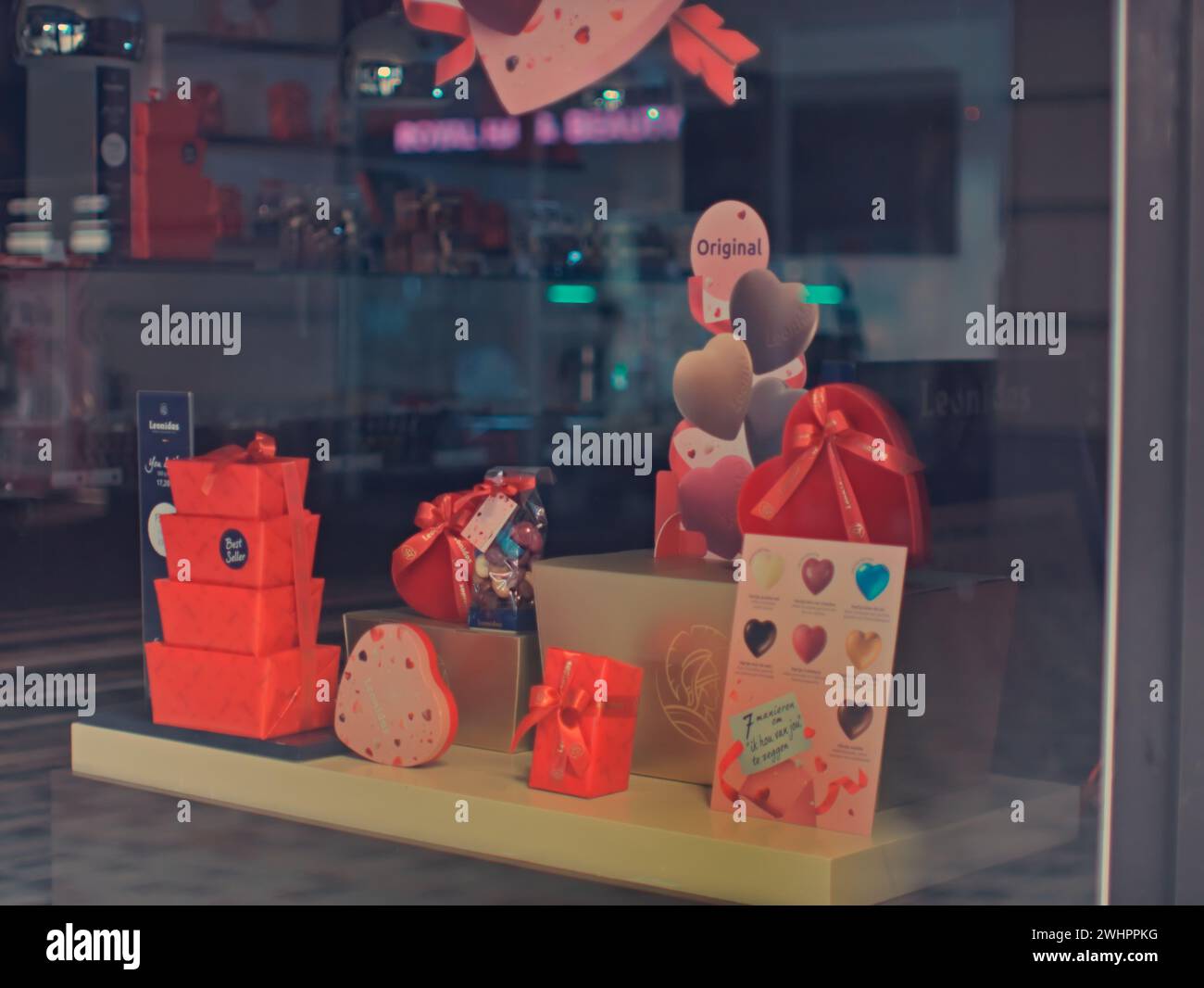 Brussels, Belgium. 5-02-2024. Abstract city landscape. Store window ...