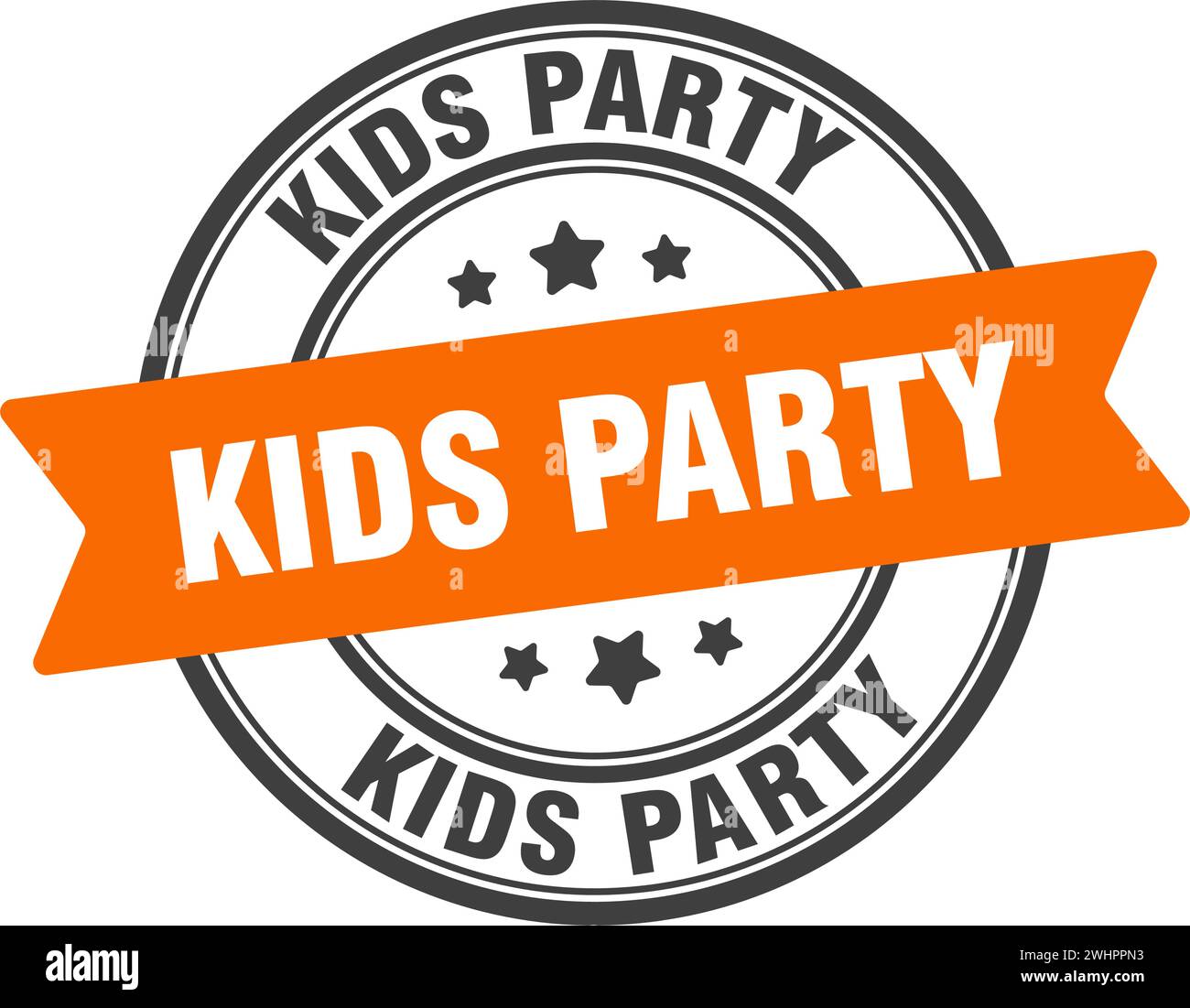 kids party stamp. kids party round sign. label on transparent ...
