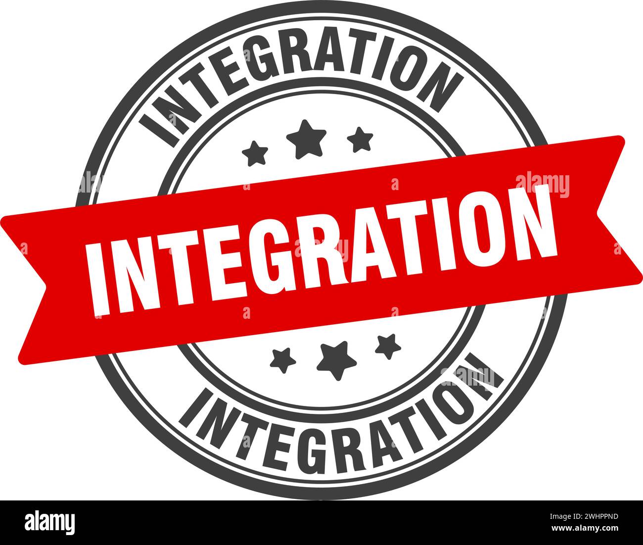 integration stamp. integration round sign. label on transparent ...