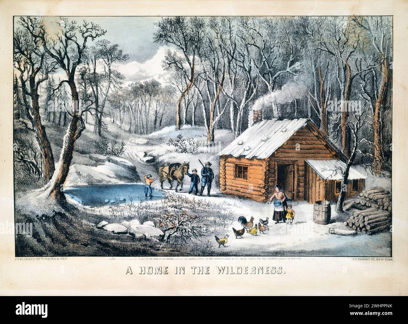 A Home in the Wilderness. A cabin in the wood, smoking chimney with a ...