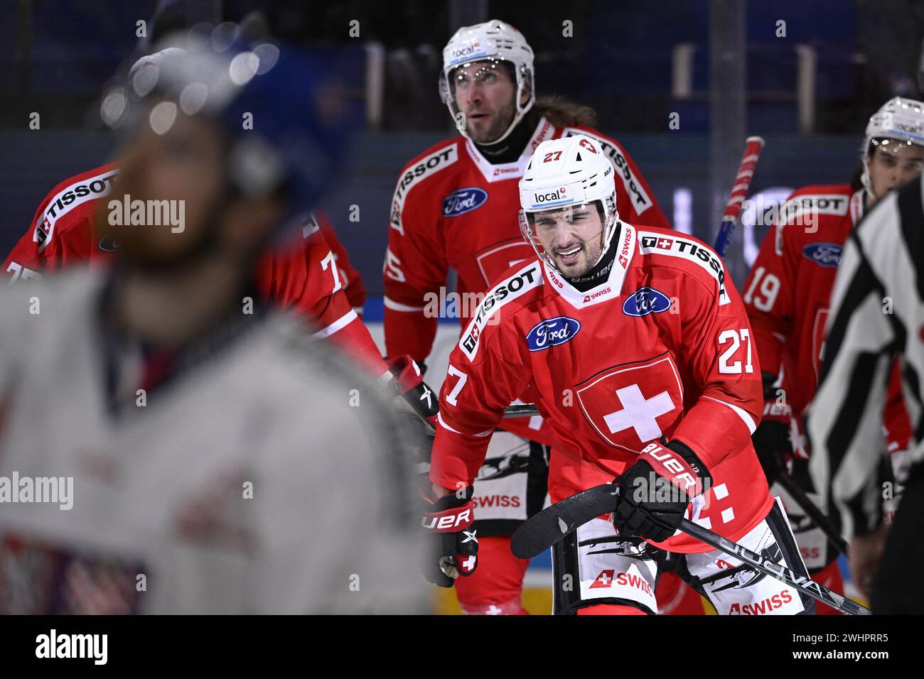 Karlstad, Sweden. 11th Feb, 2024. KARLSTAD, SWEDEN 20240211Switzerland's Axel Simic scores 1-0 ...