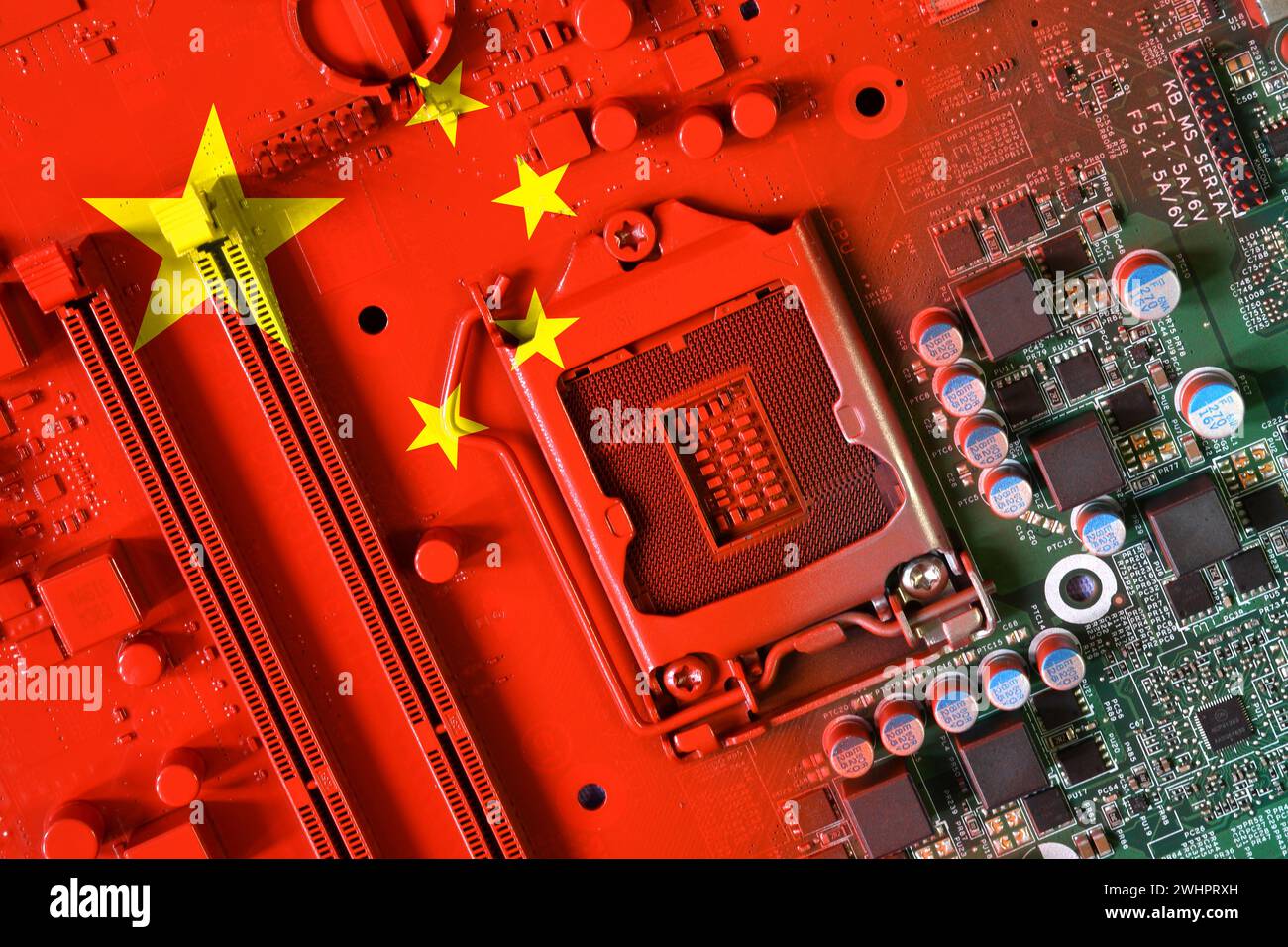 Flag of the Republic of China on a red painted pc motherboard. Concept ...