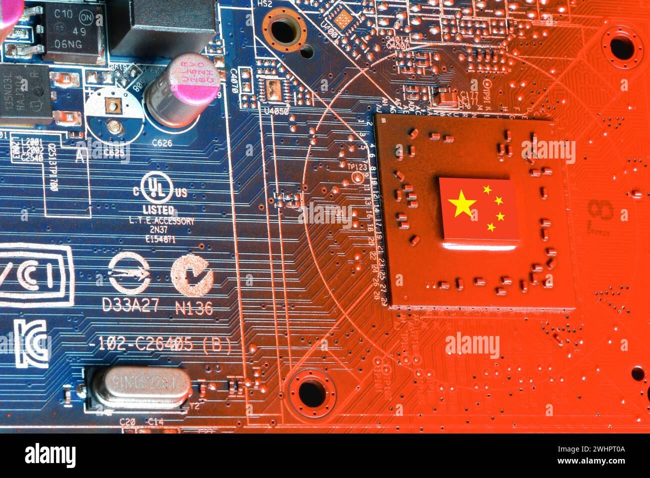 Flag of the Republic of China on the Core of a Processor of a printed ...