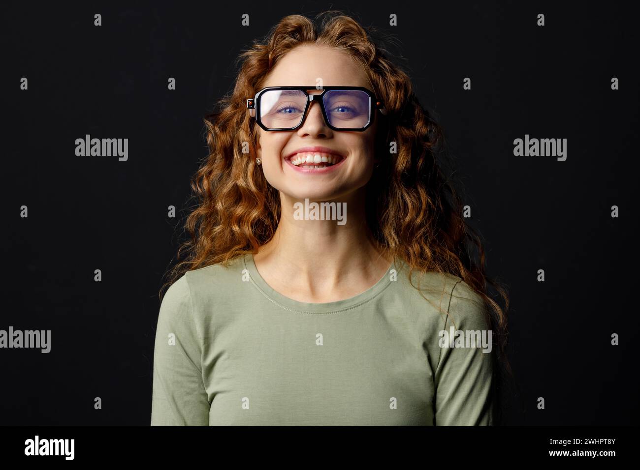 Happy Smiling Young Businesswoman Portrait Wearing Glasses Looking At