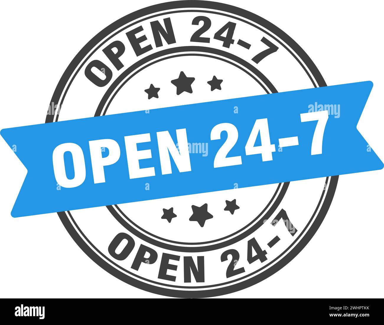 open 24 7 stamp. open 24 7 round sign. label on transparent background ...