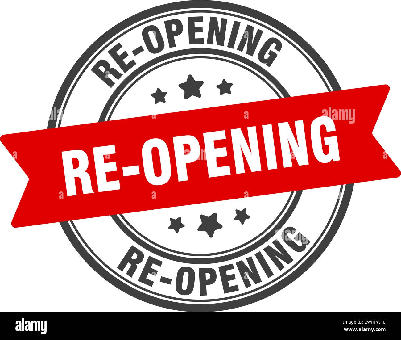 re-opening stamp. re-opening round sign. label on transparent ...