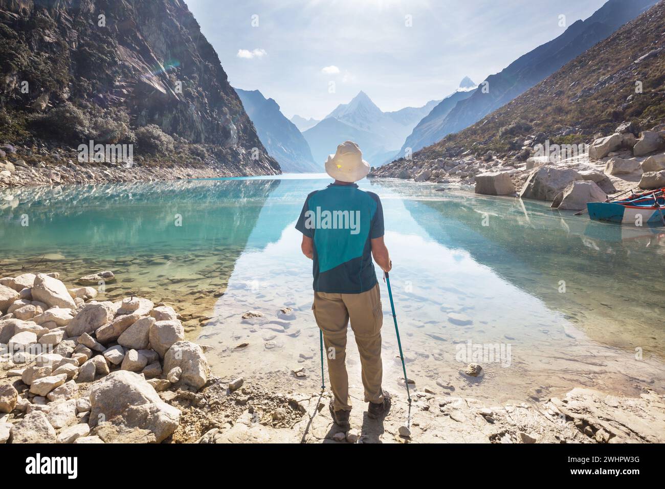 Hiker on lake Paron Stock Photo - Alamy