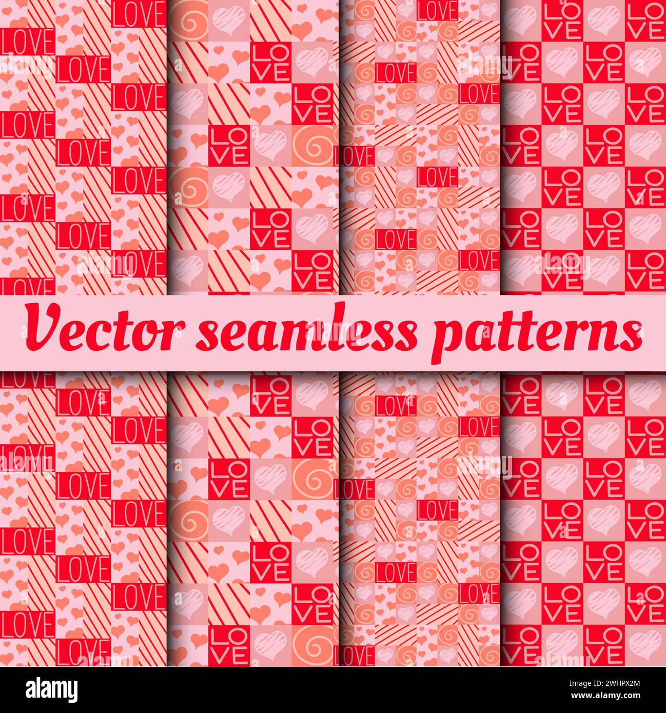 Collection of vector seamless patterns for Valentine's Day. Love hearts ...