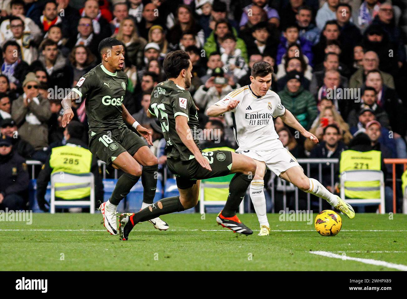 Fran Garcia of Real Madrid and Savio Moreira, Eric Garcia of Girona ...