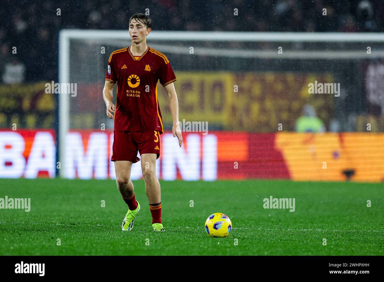 Roma’s Dutch defender Dean Huijsen controls the ball during the Serie A ...