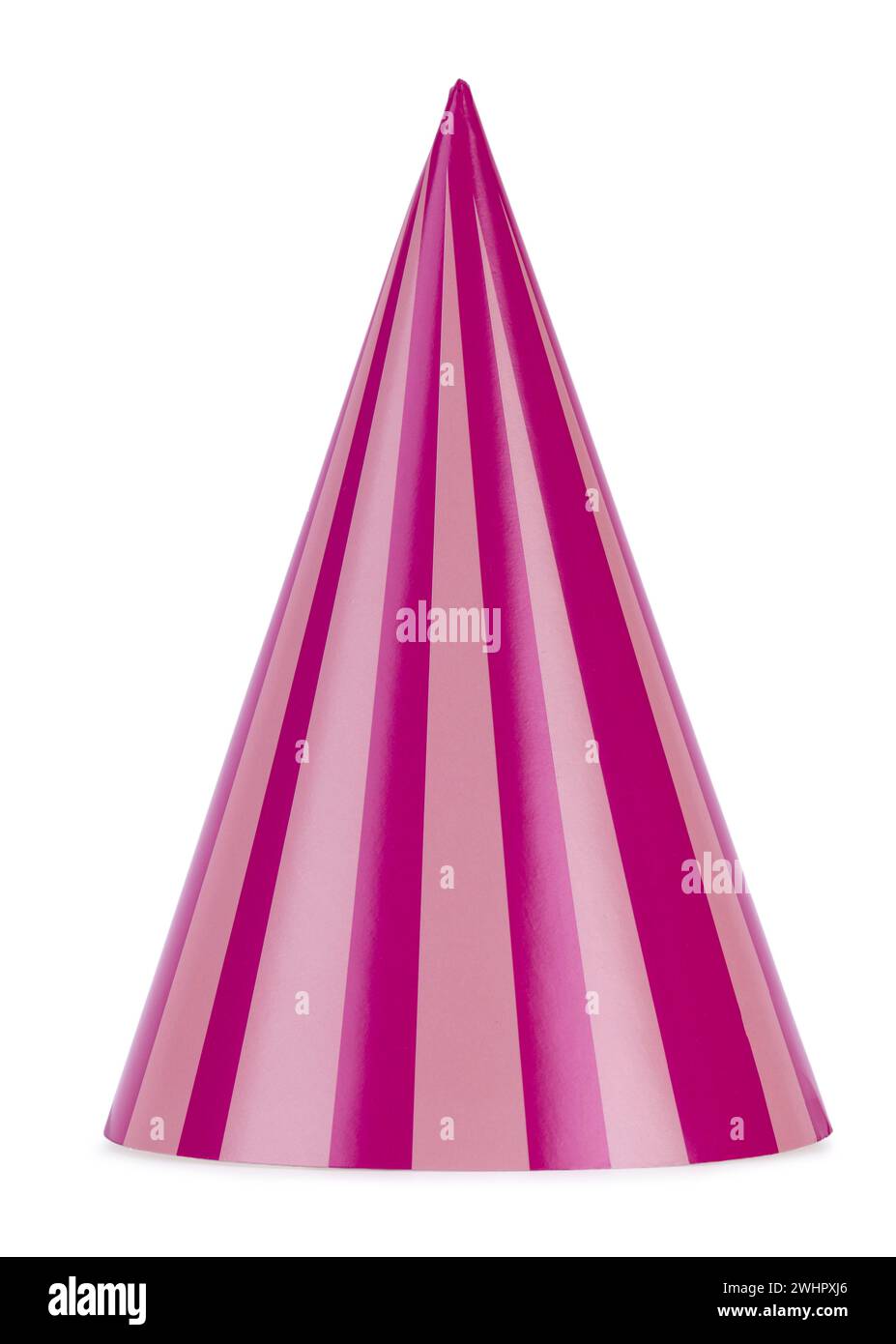 Pink striped party hat, standing isolated on a white background Stock ...