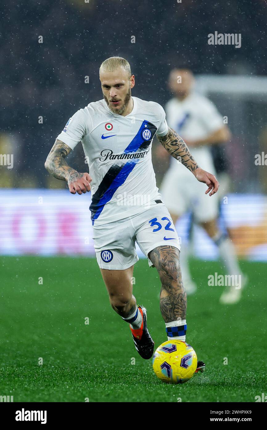 Inter’s Italian defender Federico Dimarco controls the ball during the ...