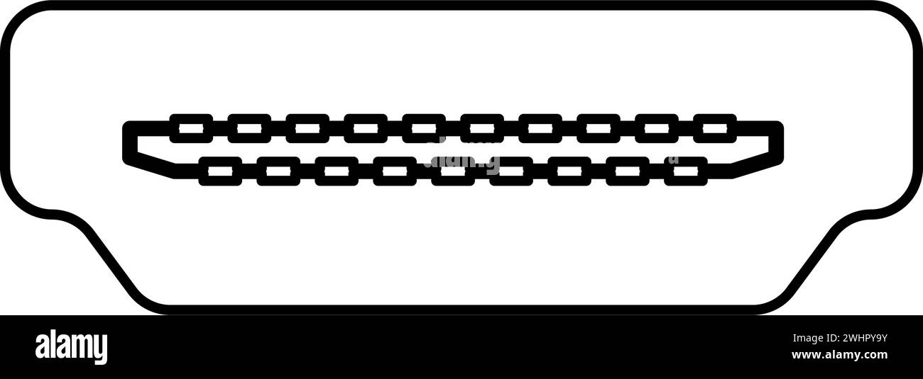 HDMI port socket contour outline line icon black color vector illustration image thin flat style ...