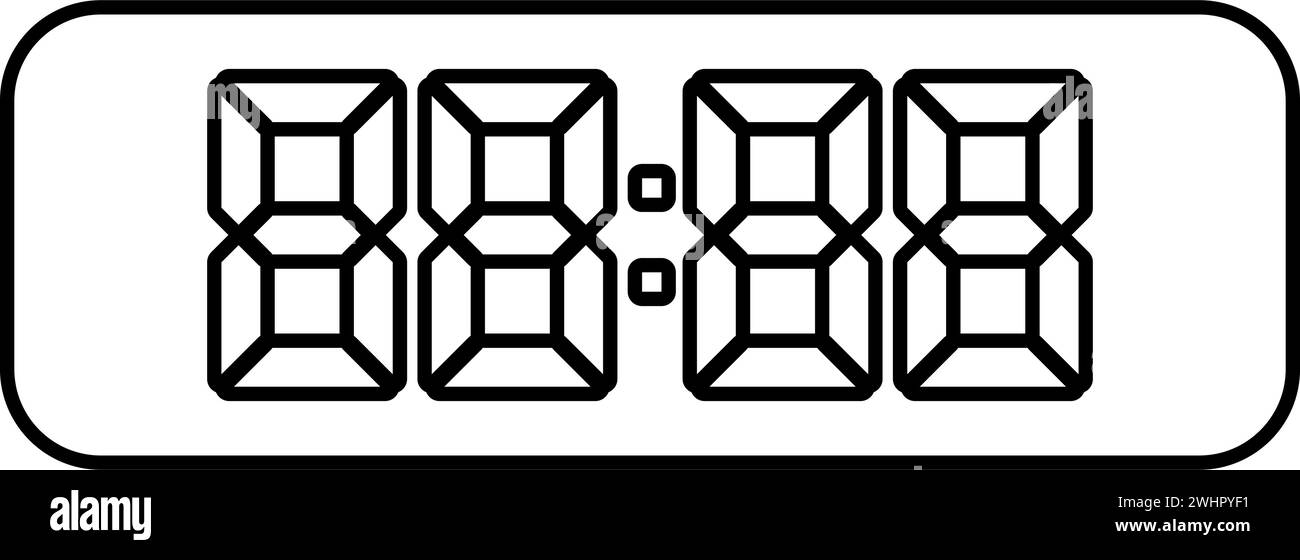 Digital Table Clock Electronic Display Desk Watch Contour Outline Line Icon Black Color Vector