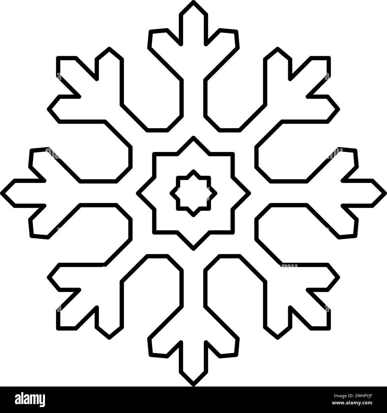 Snowflake contour outline line icon black color vector illustration ...