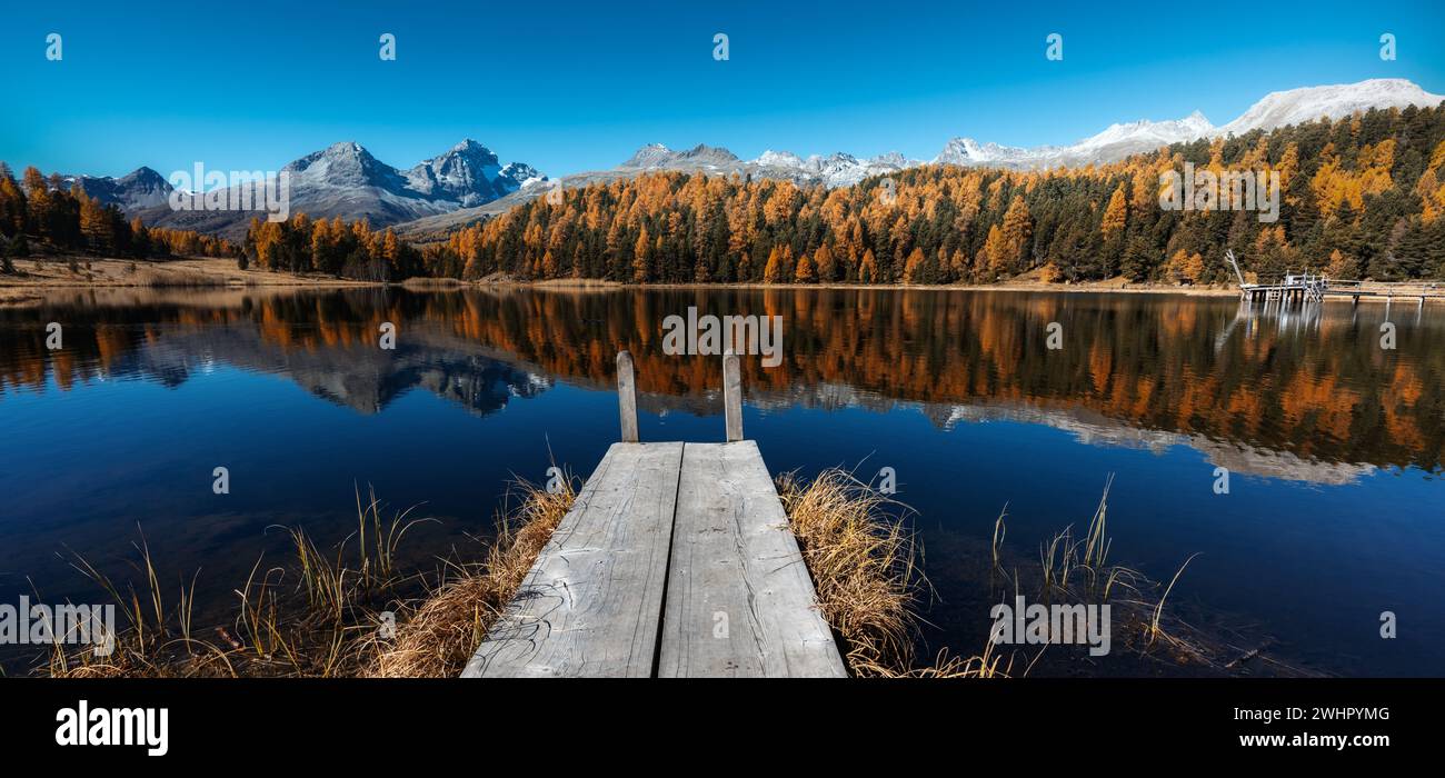Panorama autumn landscape of Lake Staz near St. Moritz Stock Photo - Alamy