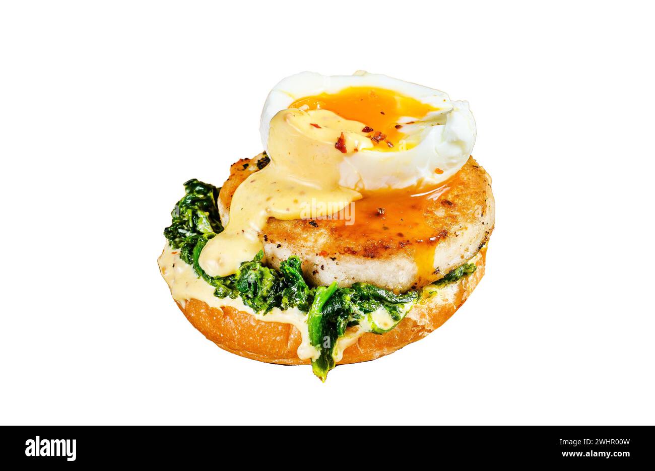 Homemade fish Burger with cod fillet, egg and spinach on a brioche bun ...