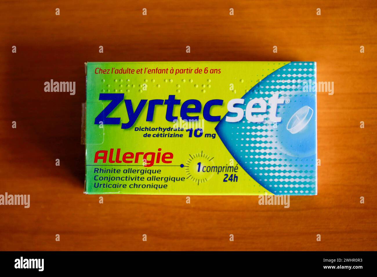 French antihistamine tablet Zyrtecset for alleviating allergies and ...